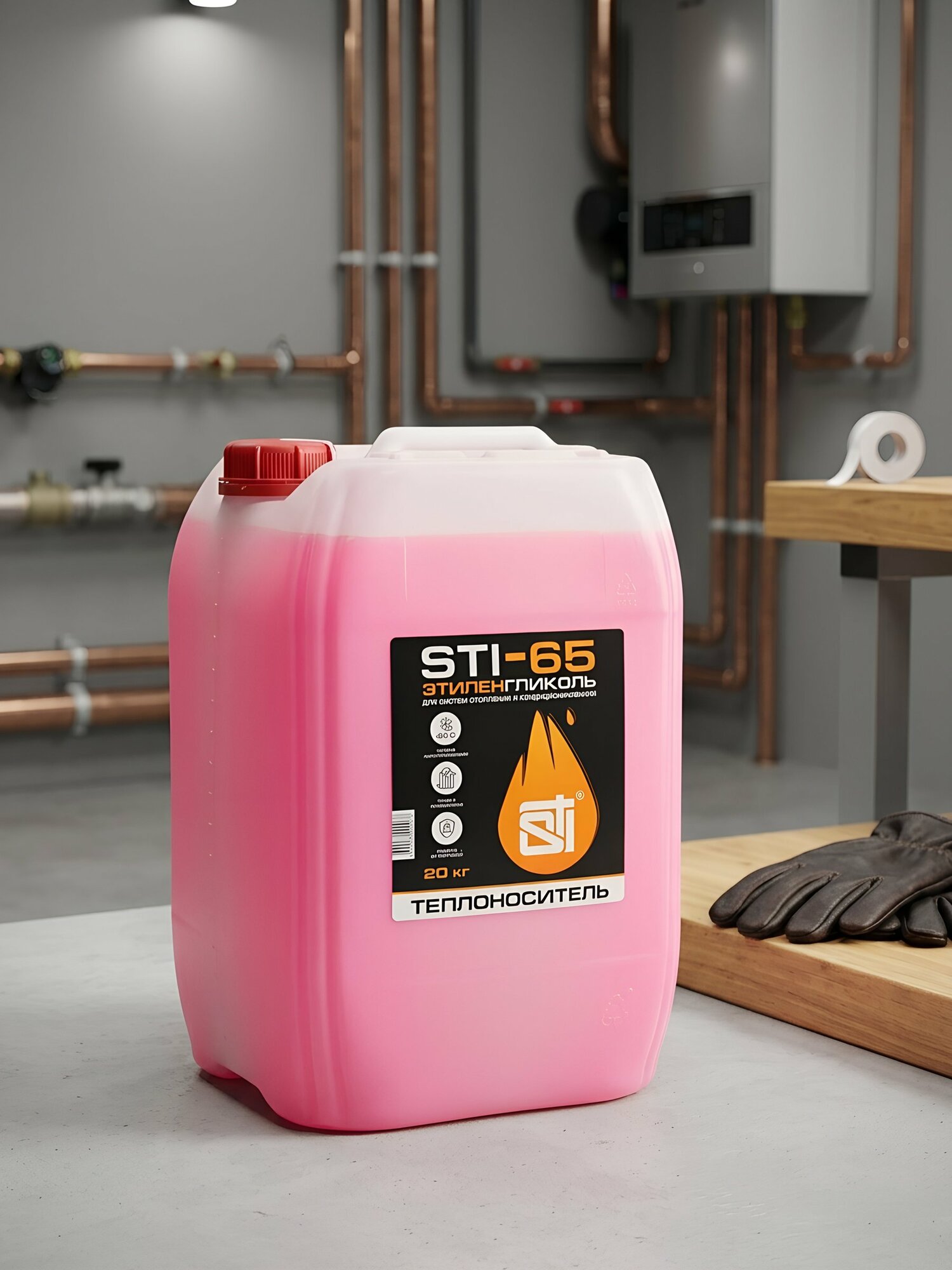 Теплоноситель для систем отопления STI-65, этиленгликоль, 20 кг. Надежный антифриз для закрытых систем отопления