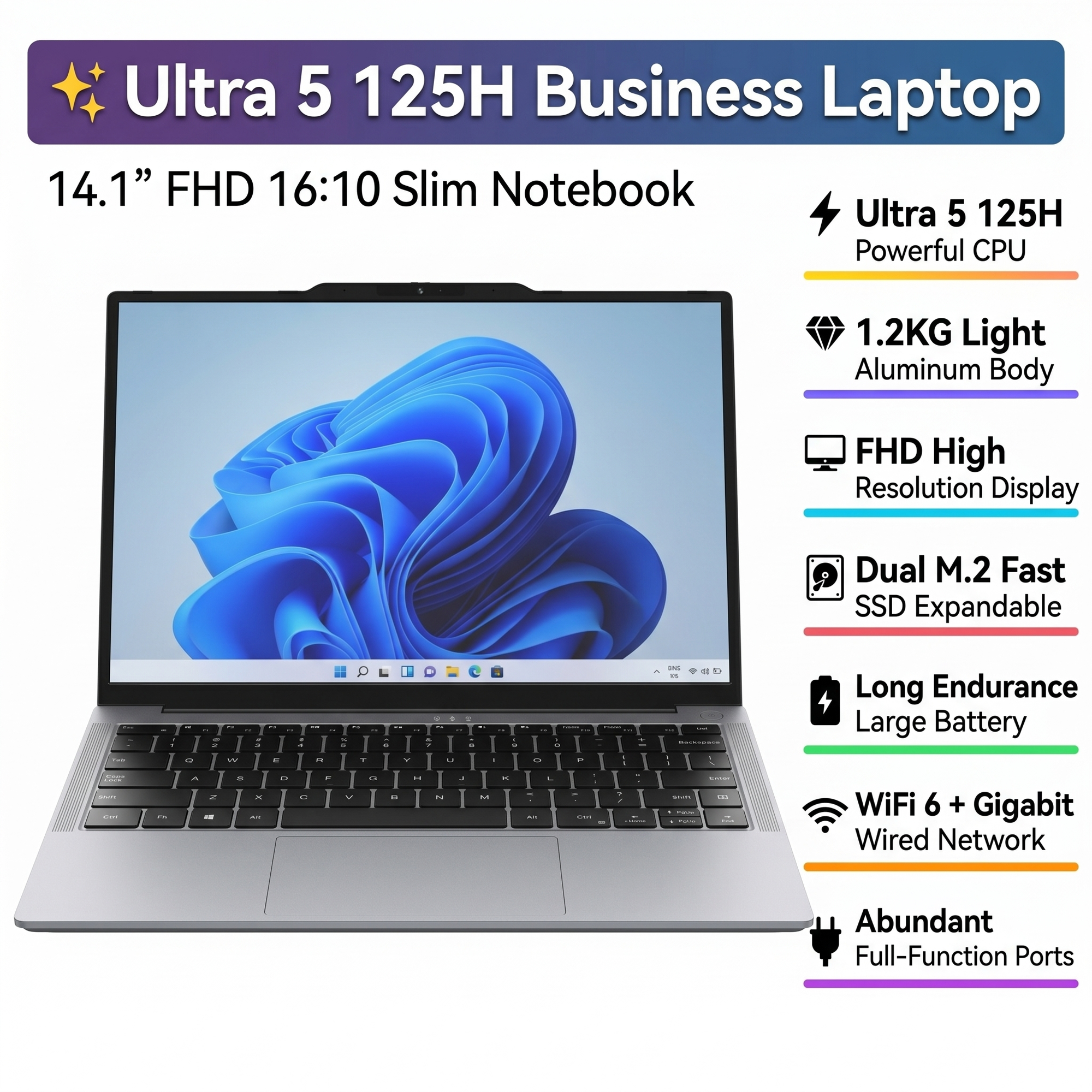 Ноутбук 14.1" Intel Core Ultra 5 125H (16:10, 1920x1200, алюминий, 1.2 кг, 180° открытия, до 24ГБ ОЗУ)