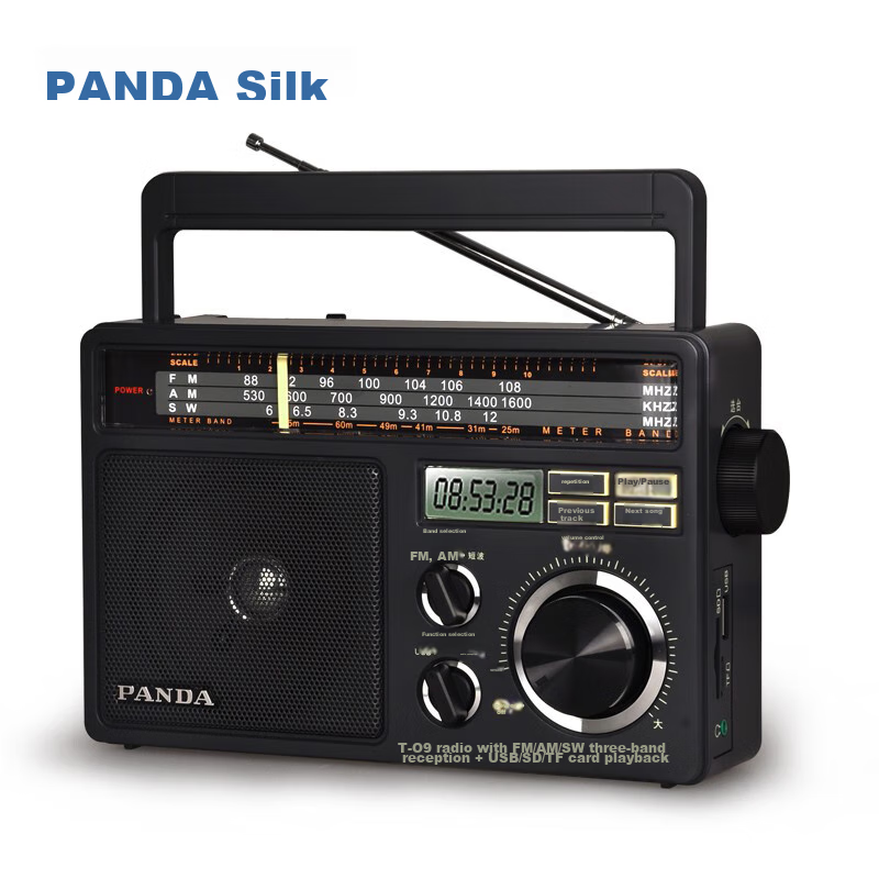 Panda T-09 Большой настольный радиоприемник с USB SD TF-картой для пожилых, с сухими батареями на полупроводниках AC/DC