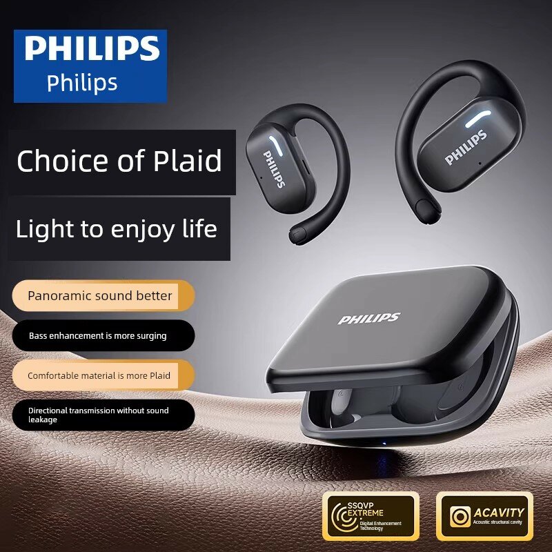 Philips TAT1769 Открытые наушники Bluetooth беспроводные для спорта, новая модель 2026, черный пакет 1