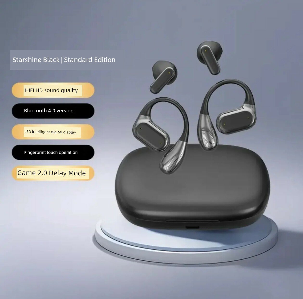 Беспроводные наушники Bluetooth со стерео-окружением, чип 5.2, черный цвет, стандартная версия для спорта и бега