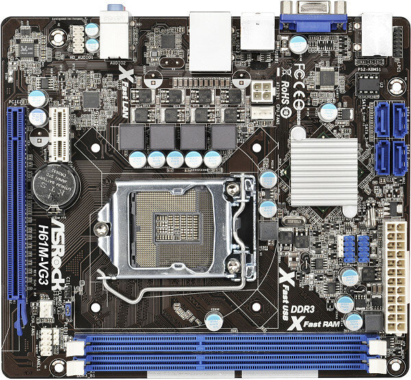 Материнская плата S-1155 AsRock H61M-VS, H61/2DDR3/SATA/Lan/VGA/Sb/mATX