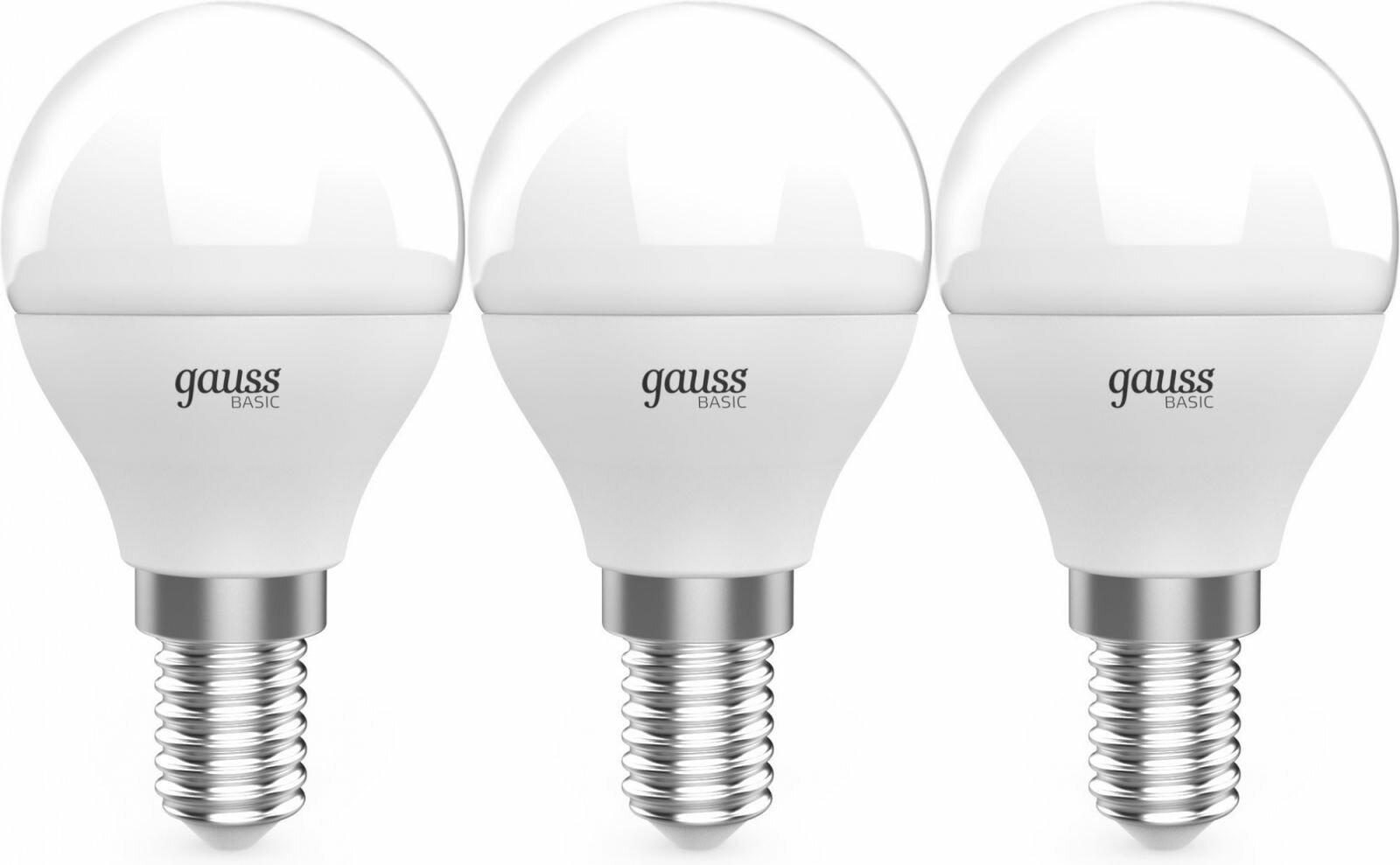 Лампа светодиодная Gauss Basic 5. 5 Вт, цоколь E14, шар 220B, цвет свечения белый нейтральный, упаковка 3 шт (10531252T)