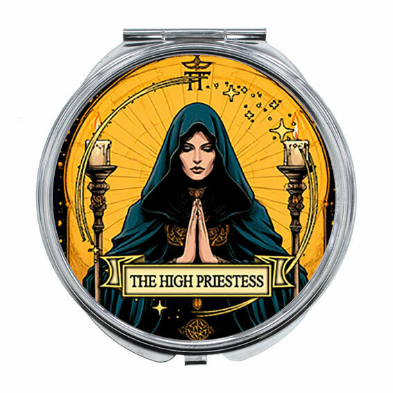Складное зеркало круглое Tarot - The High Priestess верховная жрица (размер 7,5*7,2 см.), 1 шт.