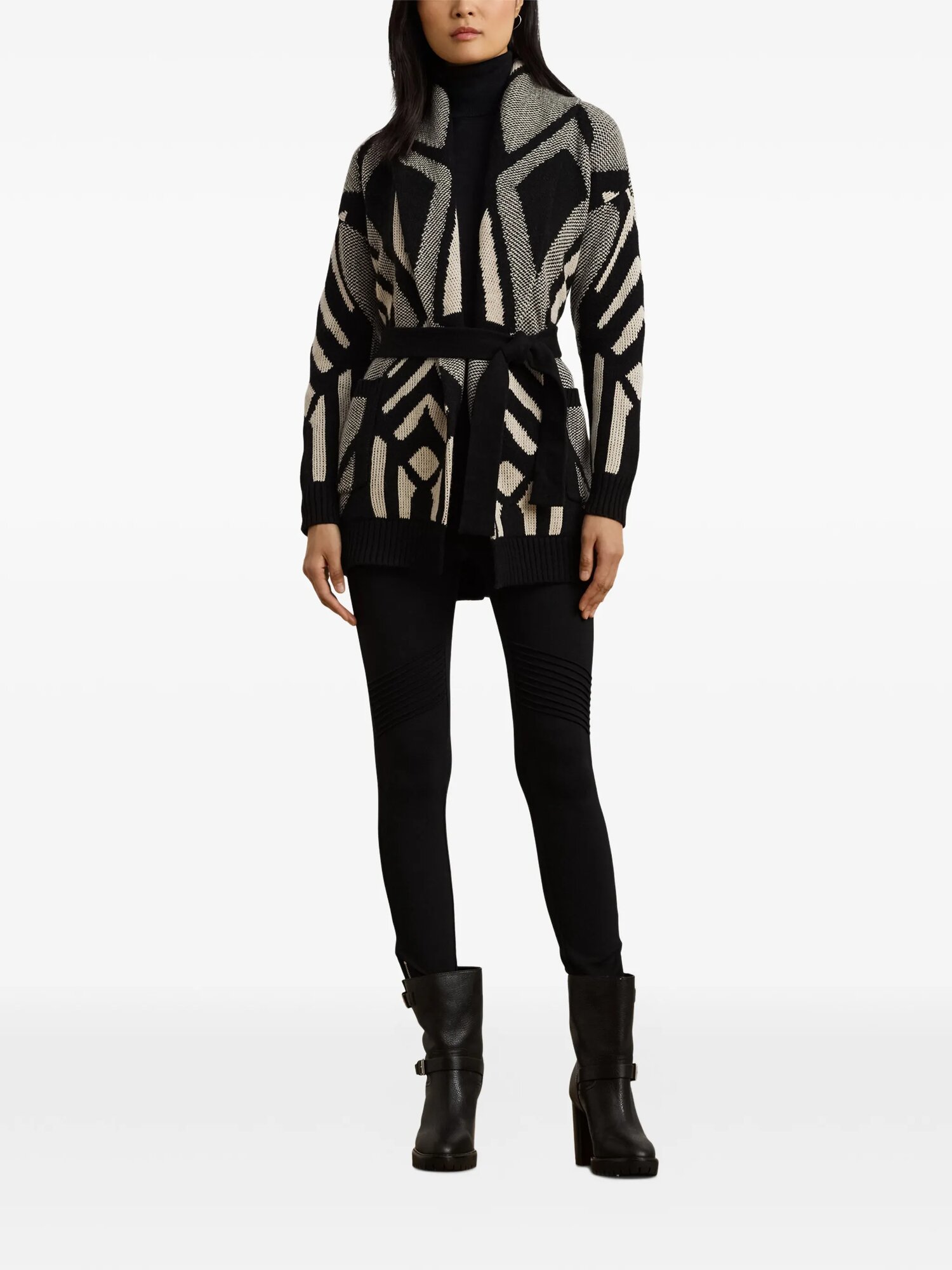 Кардиган Lauren Ralph Lauren Geometric-pattern belted cardigan, размер 46 — фото 1