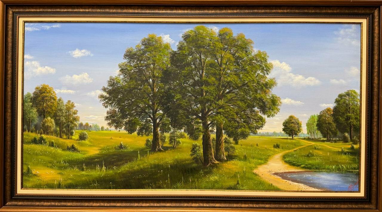 Картина маслом на холсте, "В тени дубов". Холст/Масло, 2012. Размер 60х120. Автор Пономарев.