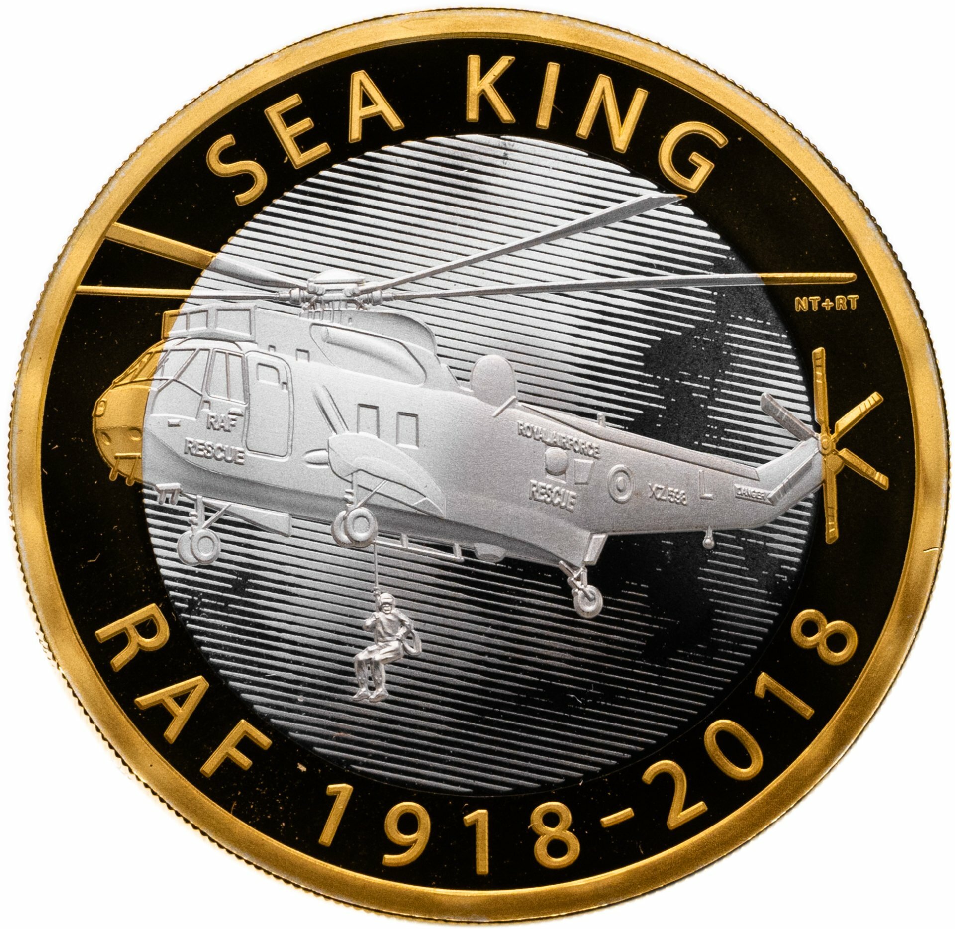 Великобритания 2 фунта 2018 "100 лет Королевским ВВС - Sea king Морской царь", в футляре с сертификатом, Серебро 925, в сохранности Proof