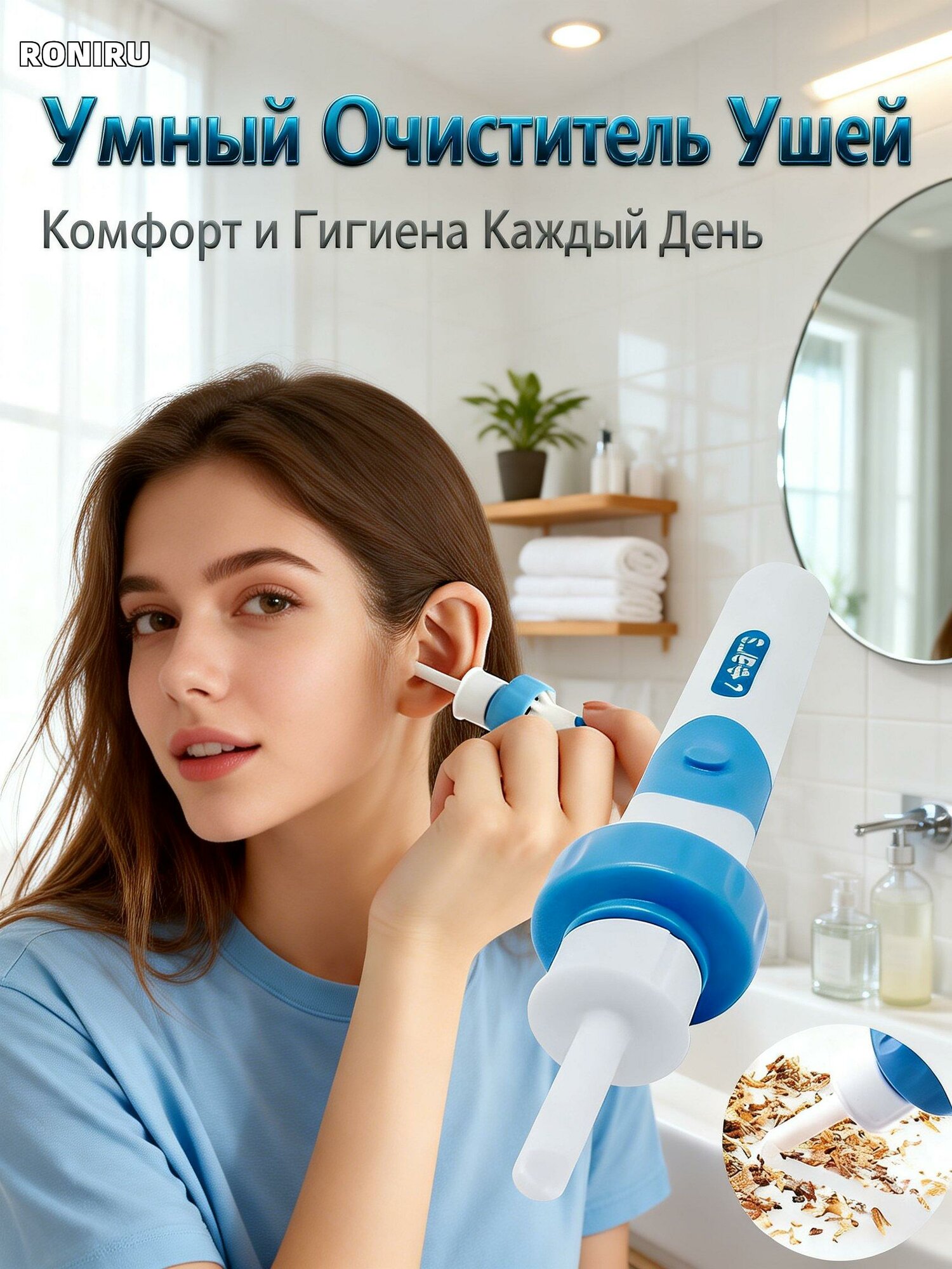 Ирригатор для чистки ушей с подсветкой и силиконовой насадкой, мощное всасывание, 3 режима для всей семьи, дома!