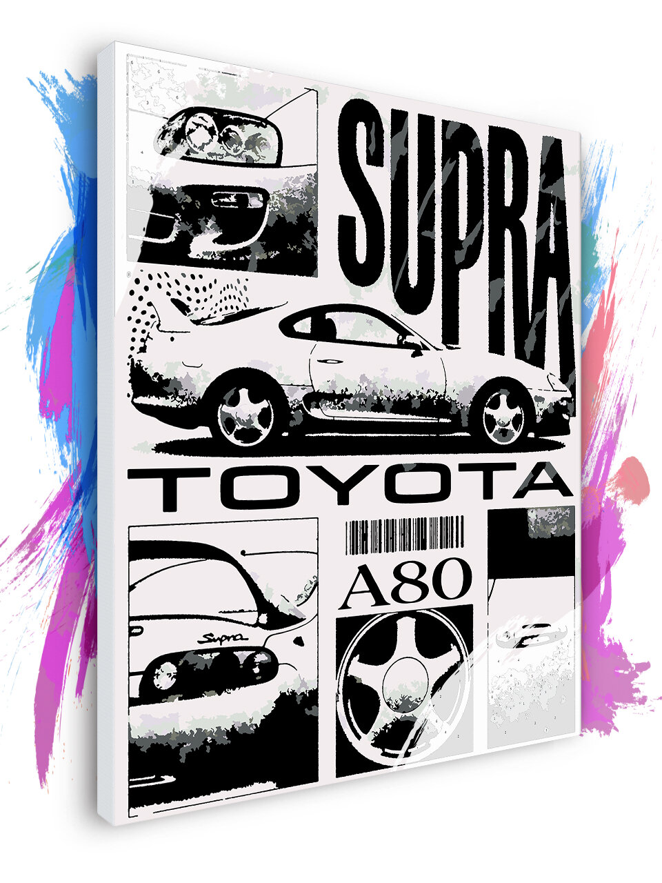 Картина по номерам на холсте Toyota Supra a80 ЧБ, 60 х 80 см