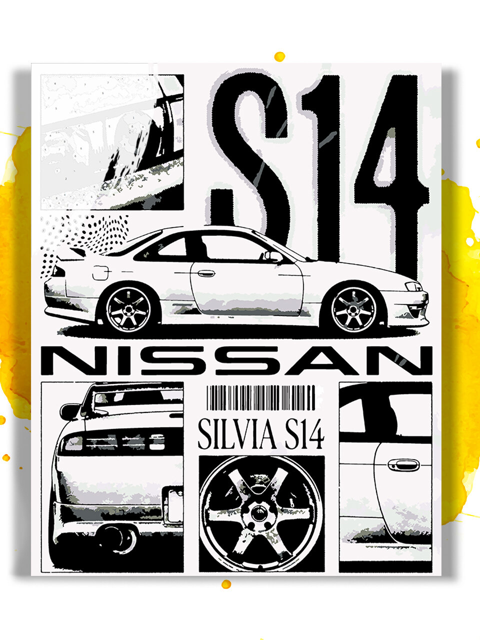 Картина по номерам на холсте Nissan Silvia s14 ЧБ, 40 х 50 см