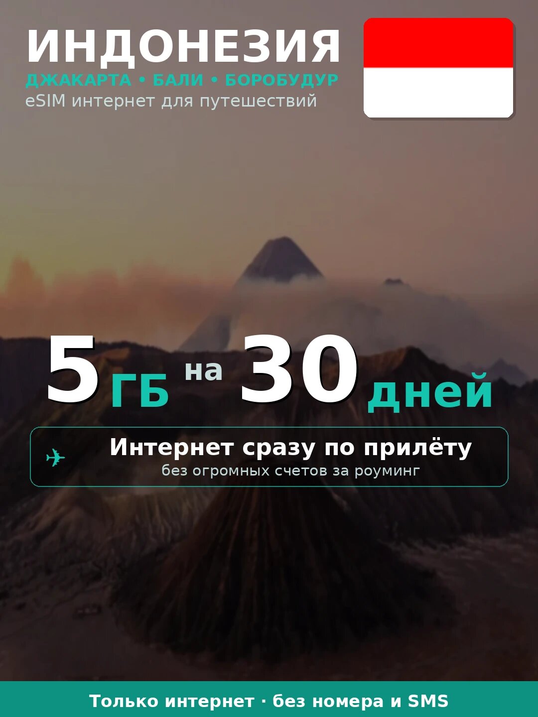 ESIM Индонезия — мобильный интернет 5 ГБ на 30 дней | виртуальная SIM-карта для путешествий