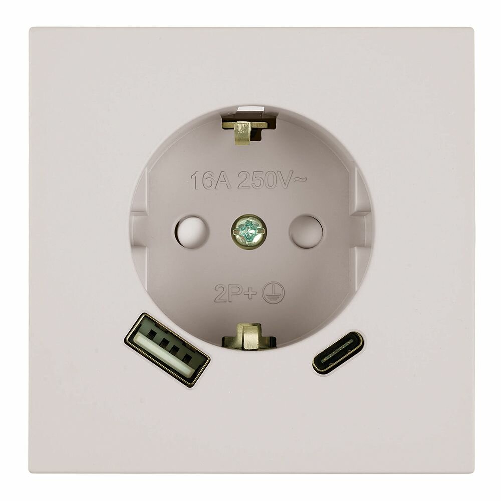 Розетка 1 пост з/ш с/з 16А + USB + Type C (механизм), STEKKER, 250В, 20W, серия Мия, RST16-3119-08, пудровый жемчуг Stekker 50482