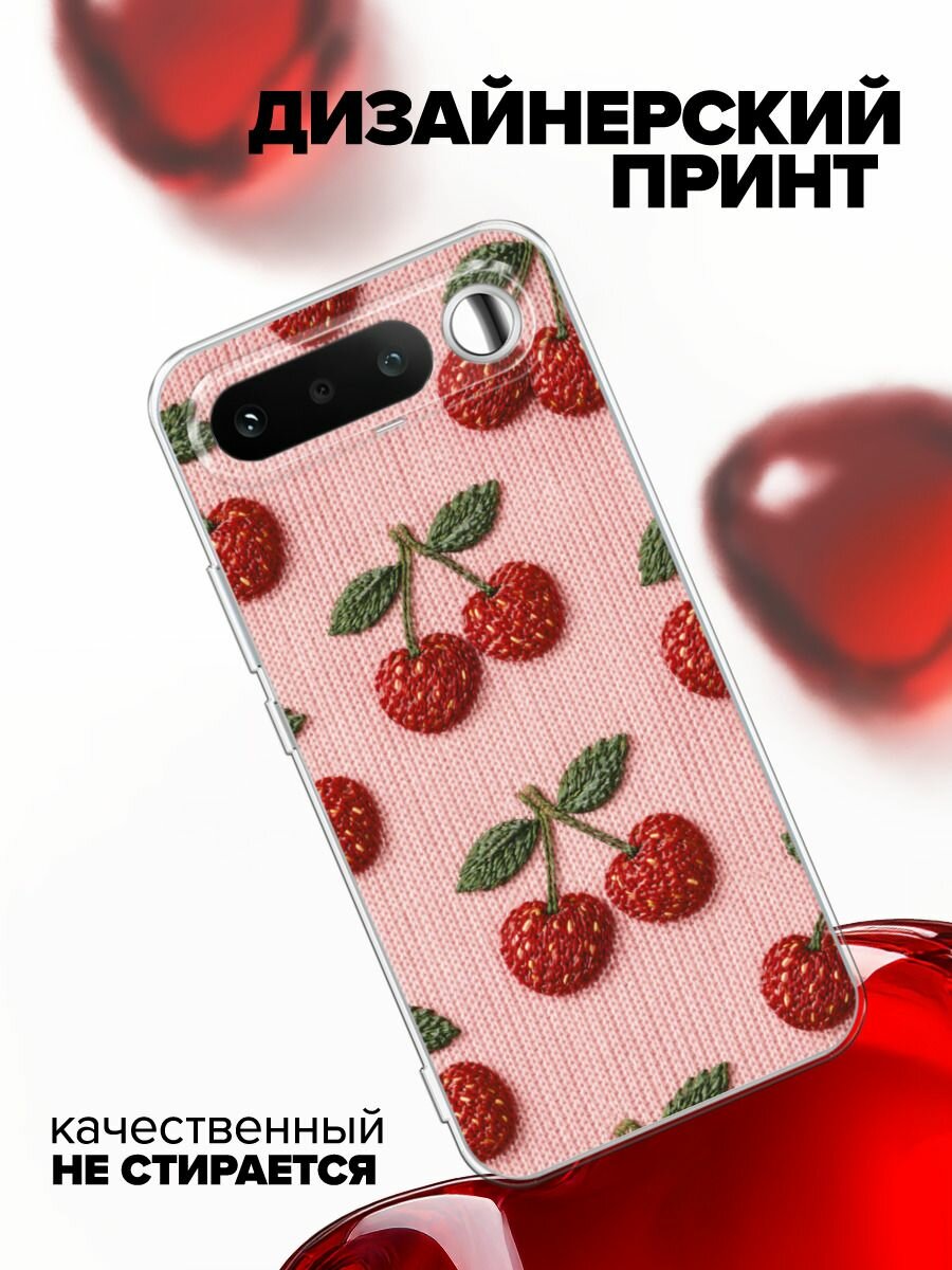Силиконовый чехол на Realme 16 / Реалми 16 с принтом Вышивка с вишней — фото 1