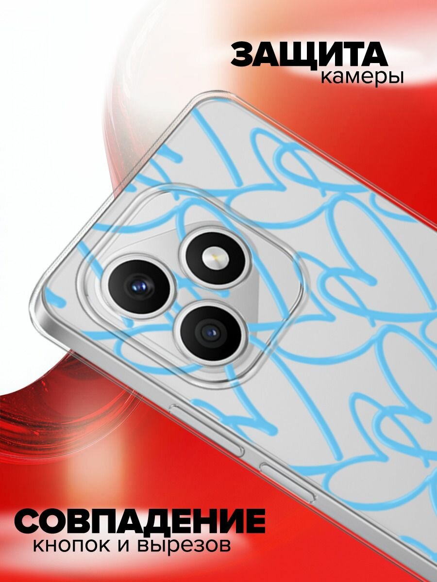 Силиконовый чехол на Honor X8d / Хонор X8d с принтом Голубые ажурные сердечки — фото 1