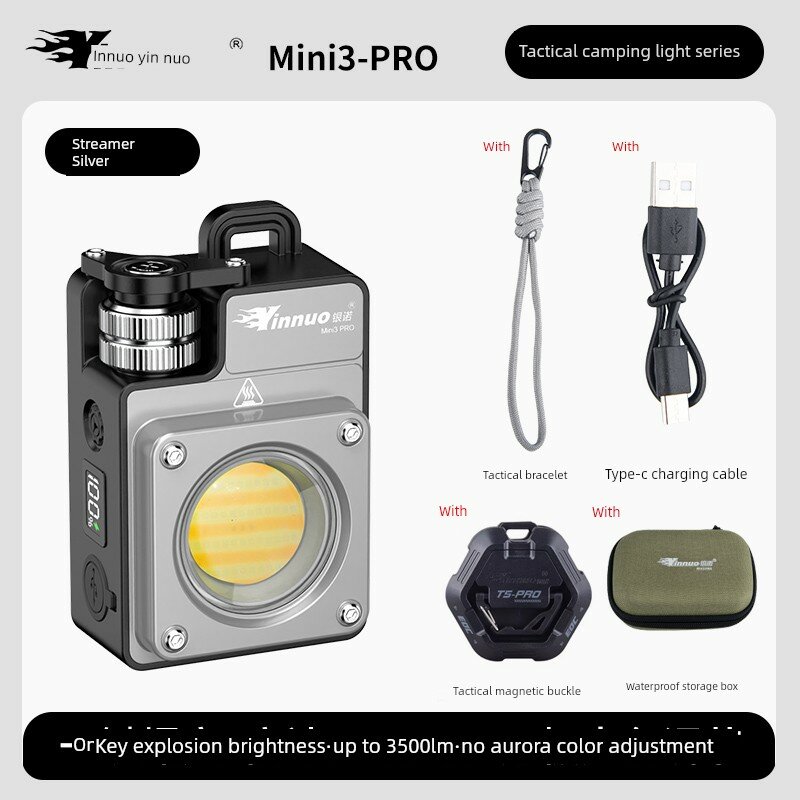 MINI3-PRO Светлосеребристый цвет Наружный кемпинг фонарь с магнитным крючком, яркость 3500 люменов для кемпинга