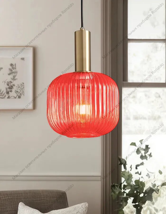 Ronaldo lighting Подвесная люстра E27 16 Вт для гостиной, красный плафон, регулировка по высоте — фото 1