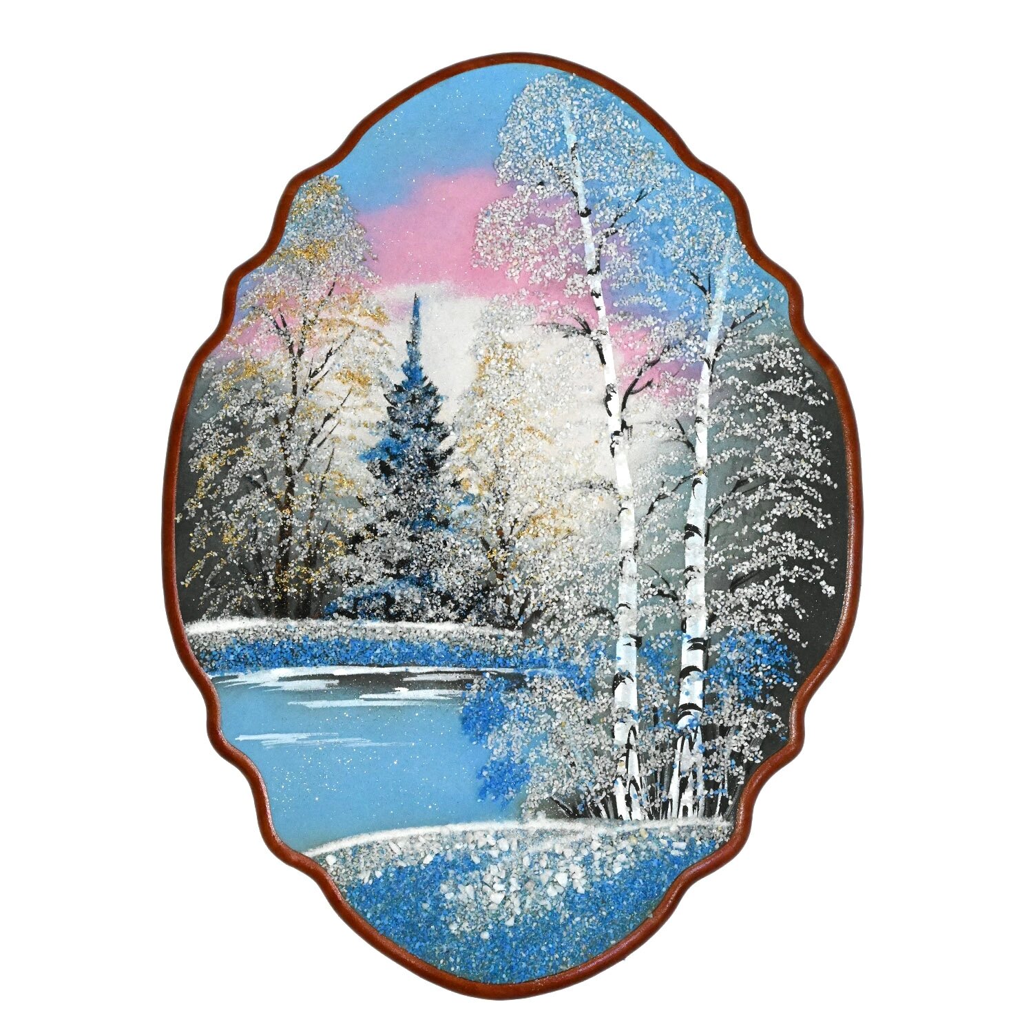 Панно с рисунком из камня, зимнее морозное утро облако 37*50см, 1125г