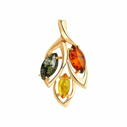 Подвеска, серебро, 925 проба, золочение, янтарь синтетический