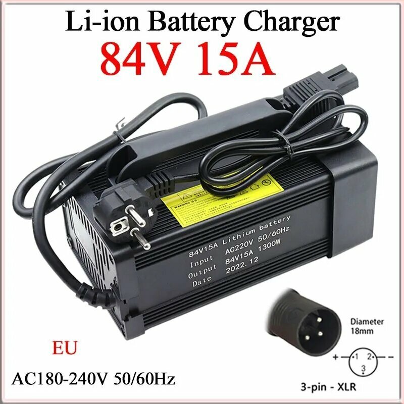 84V 15A Литий - ионное зарядное устройство(3P-XLR Plug) , для 13S 16S 20S 48V 60V 72V Электрический велосипедный/ мотоциклы аккумулятор , для быстрой зарядки, LED алюминиевый корпус