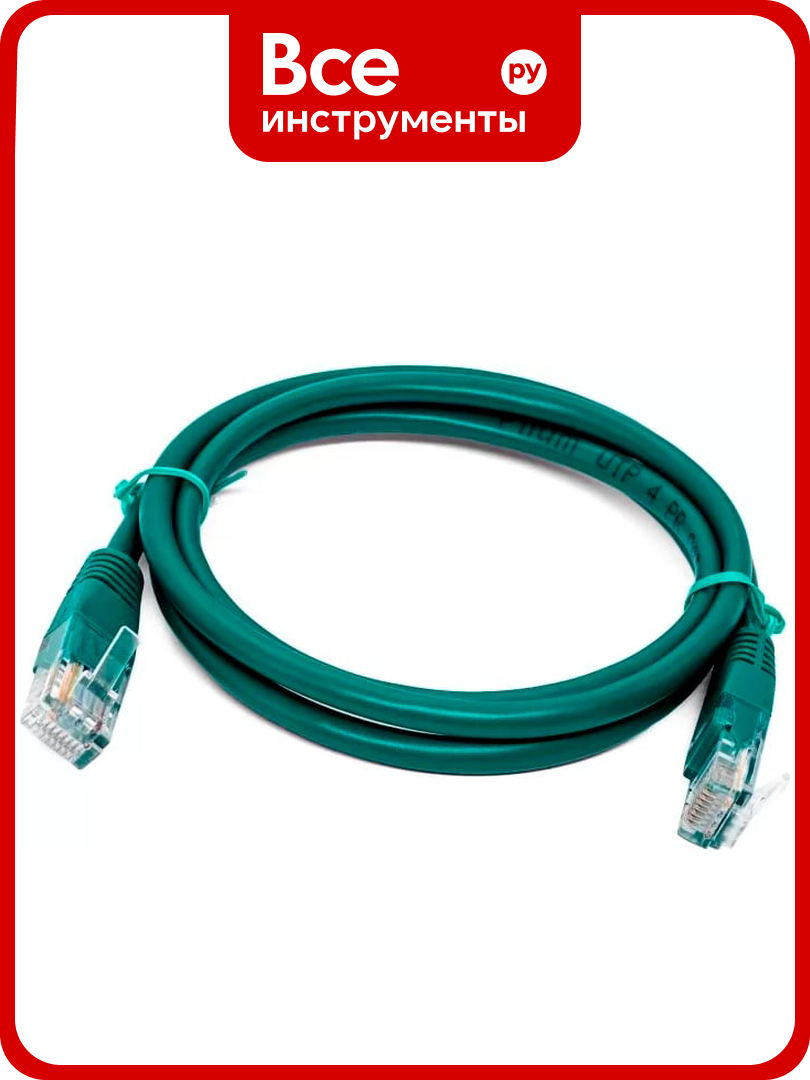 Кабель патч-корд Filum U/UTP, 5e категория, 1м 26AWG(7x0.16 мм), омедненный алюминий (CCA), PVC, зеленый FL-U5-1M-G