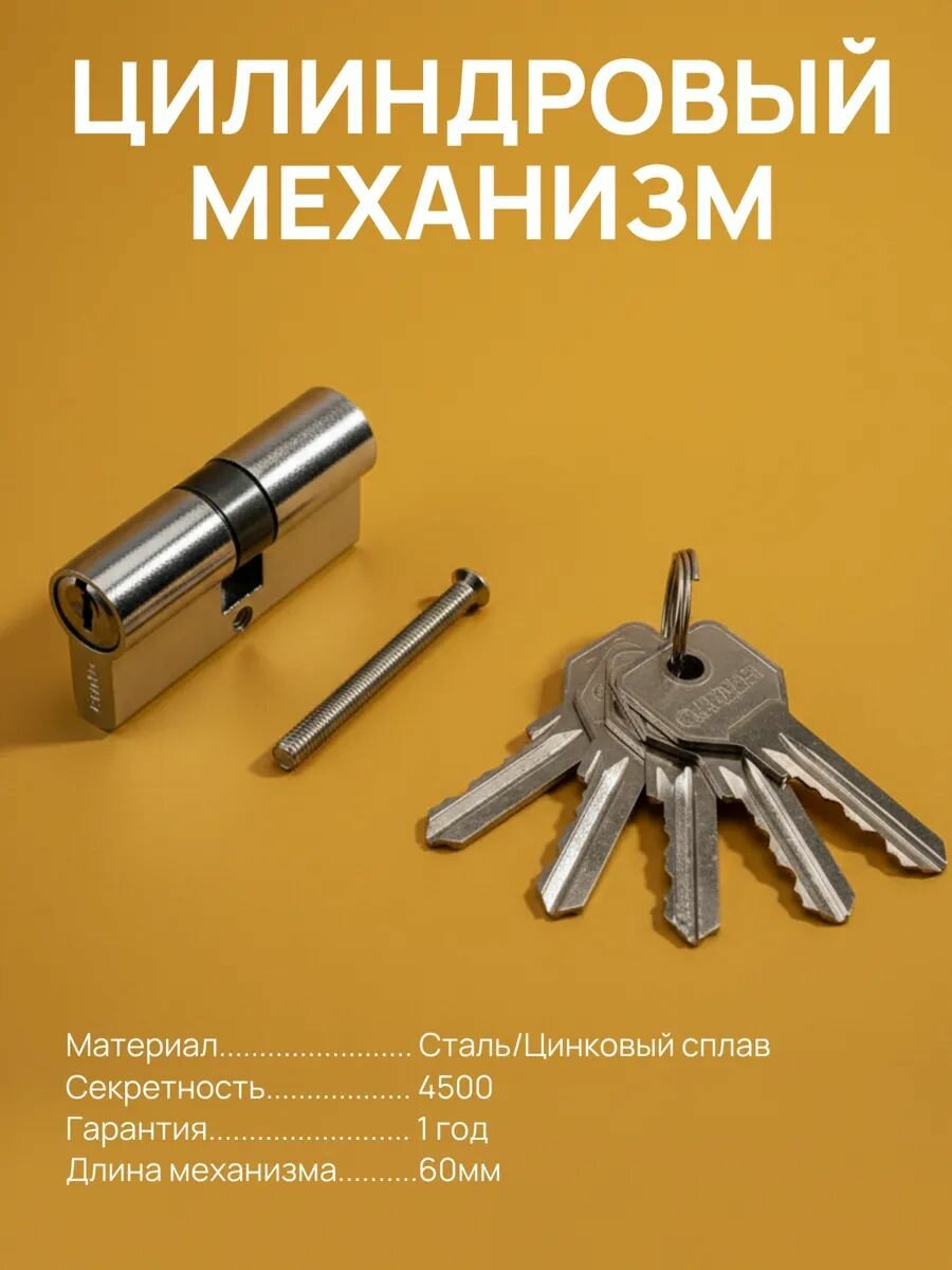 Цилиндровый механизм (личинка замка) 60 мм для врезного замка Стандарт 5 ключей