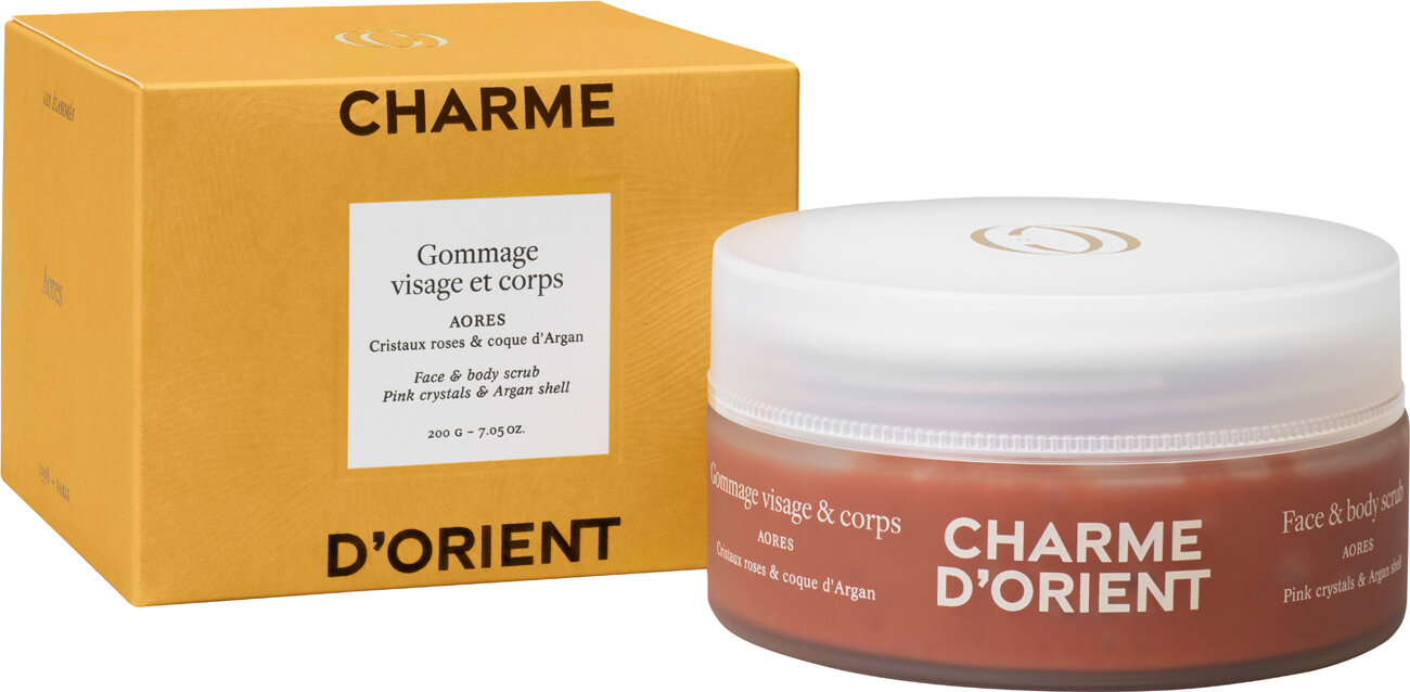 Charme d'Orient аорес-гоммаж с розовыми кристаллами и измельченной скорлупой ореха Арганы AORES Pink Cristals&Argan Oil Body Scrub 7*2,5ml