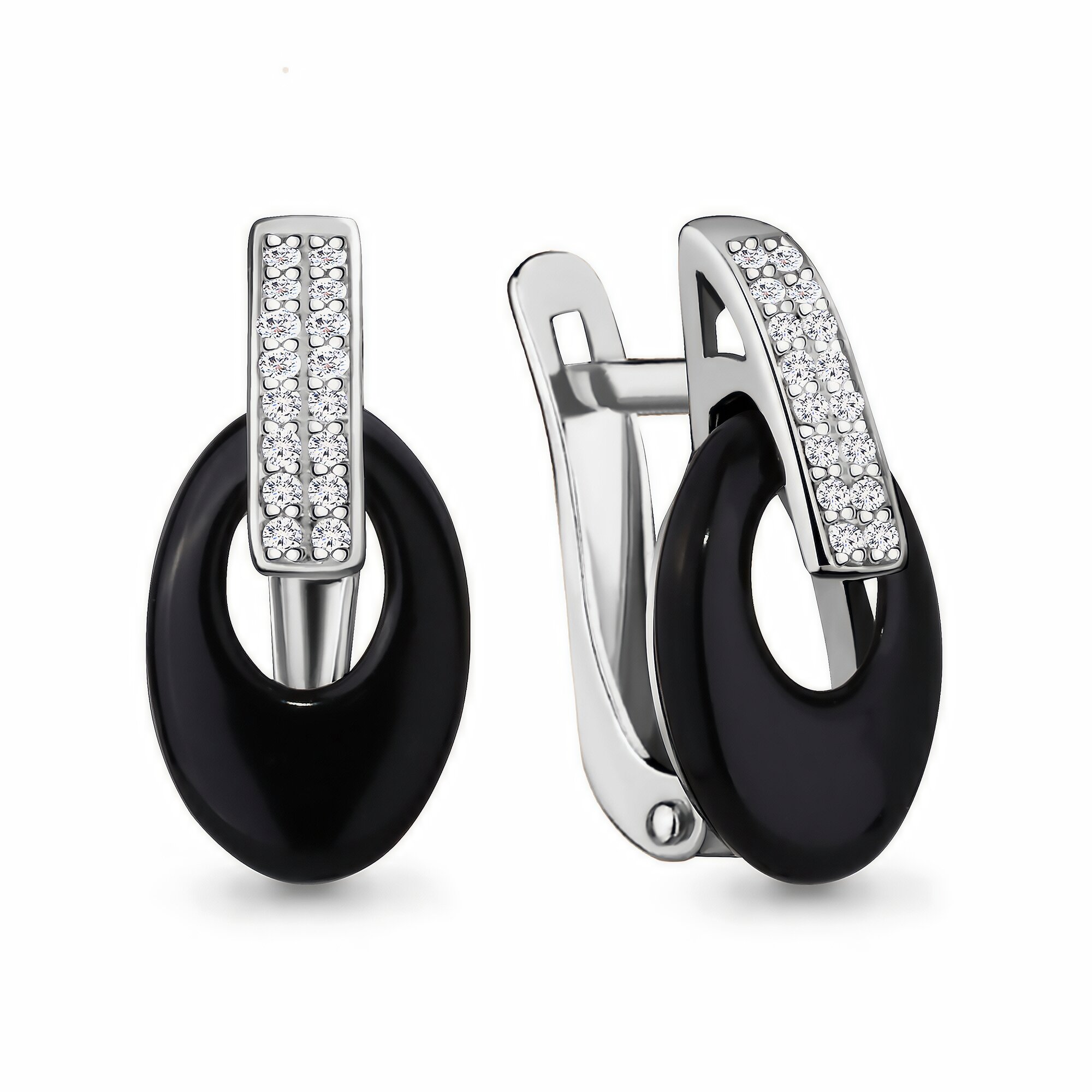Серьги, серебро, 925 проба, родирование, керамика, фианит