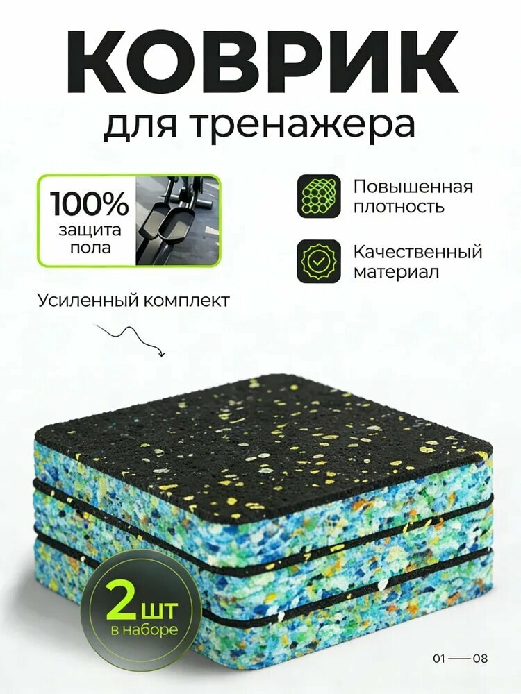 Коврик для беговой дорожки и тренажеров амортизационный 2 шт толщиной 1,5 см для защиты напольного покрытия и шумопоглощения
