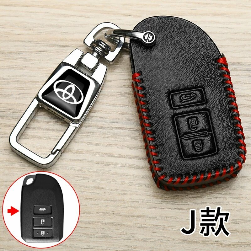 Кожаный чехол для ключей с брелоком и номерным брелоком — стиль J для Toyota Vios FS, Yaris, Corolla