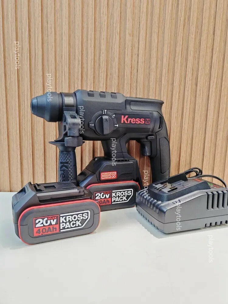 KRESS KU390 20-вольтовый бесщеточный электрический молоток, два аккумулятора 4,0AH + одно зарядное устройство