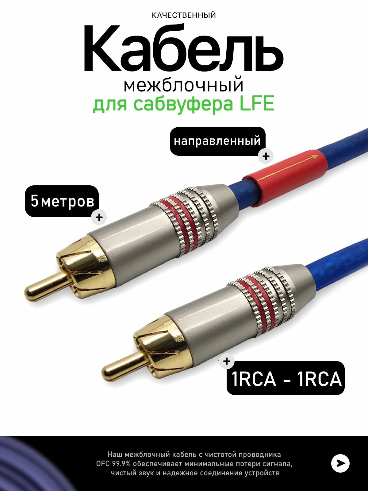 Кабель межблочный, коаксиальный, 1RCA-1RCA, длина 5м, OFC медь, напрвленный, экранированный, для сабвуфера, coaxial, синий, ART-15