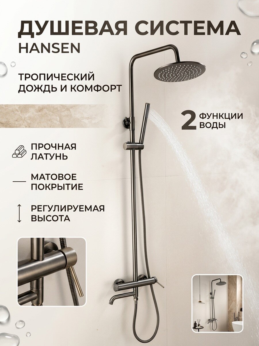 Душевая система с тропическим душем из латуни от бренда Hansen HL33098-P графит