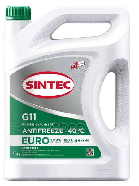 Жидкость охлаждающая "Antifreeze Euro G11", зелёная, 3кг. SINTEC арт. 102432