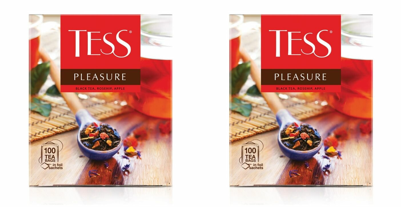 Tess Чай черный в пакетиках Pleasure шиповник/яблоко, 100 штук по 1,5 г, 2 уп