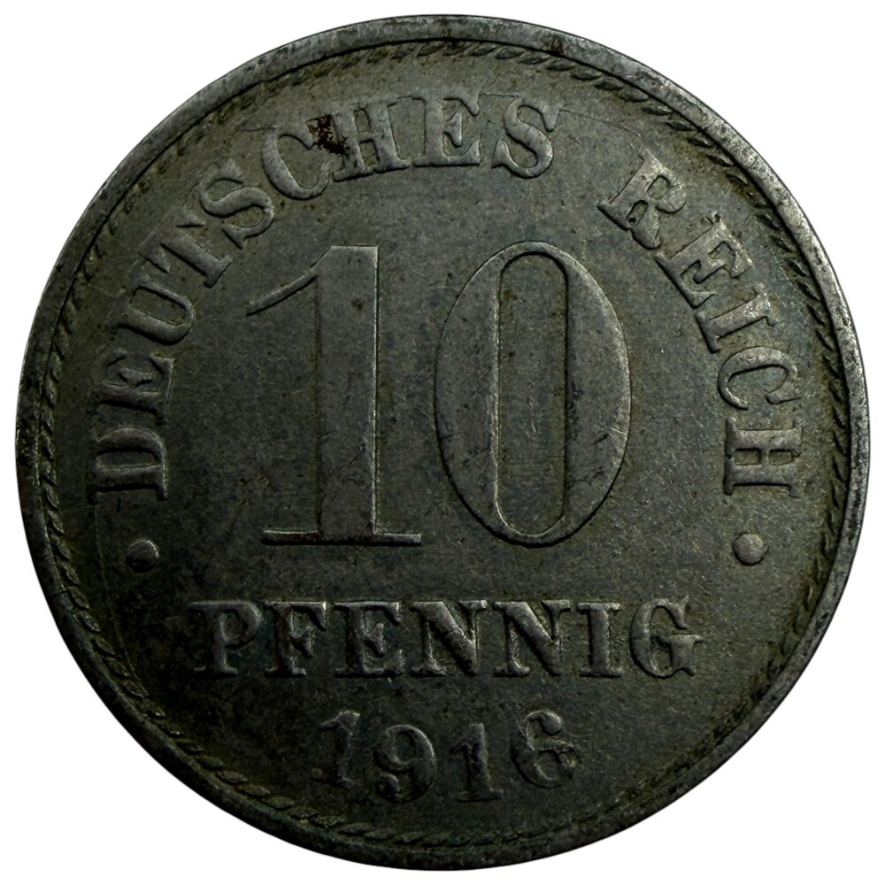 Германская империя 10 пфеннигов 1916 г. (A) (Zn/Fe)