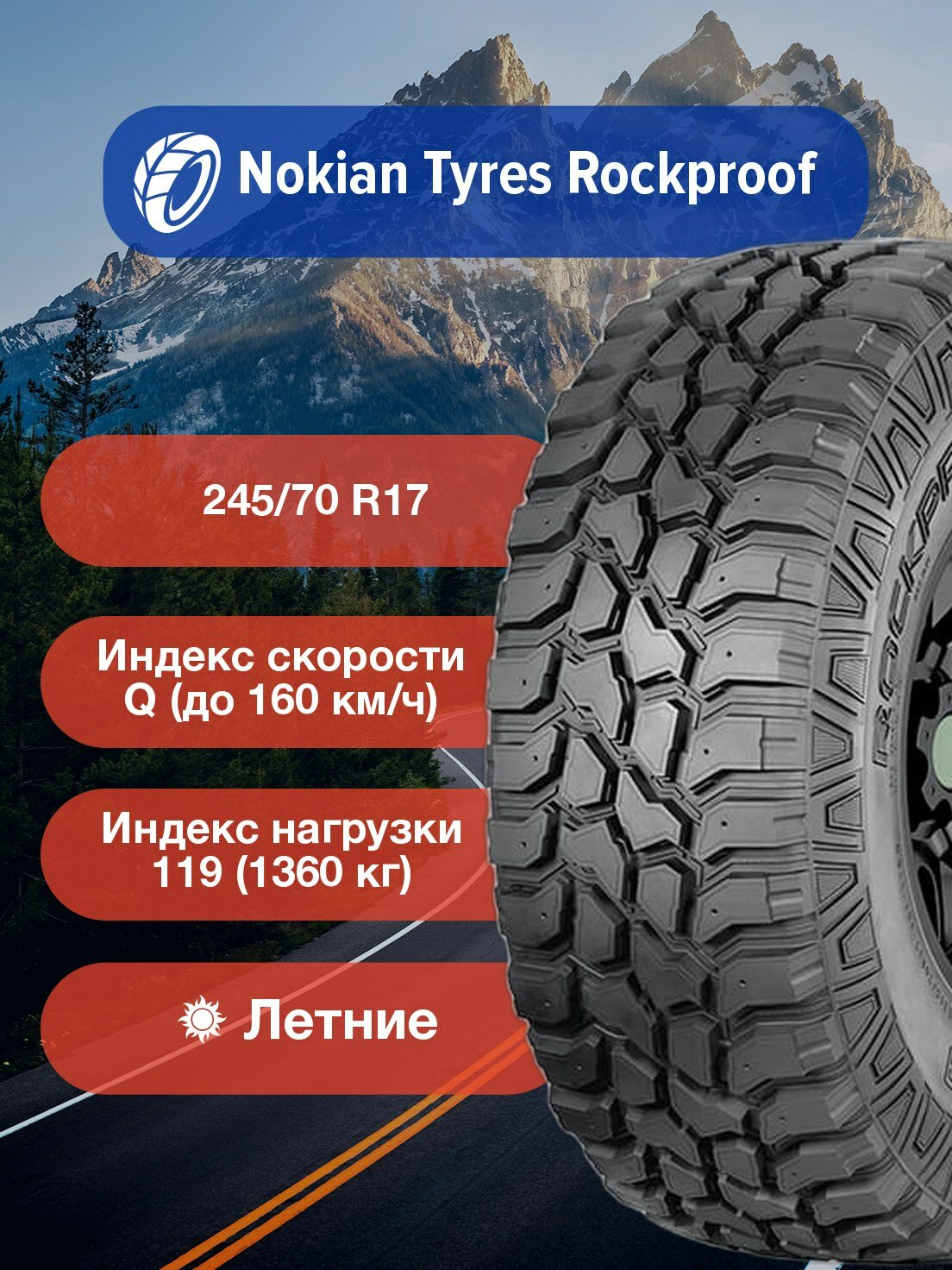 Легковые Летние Шины Nokian Tyres Rockproof 245/70 R17 119/116Q 19 год-T430146 для легковых автомобилей и кроссоверов
