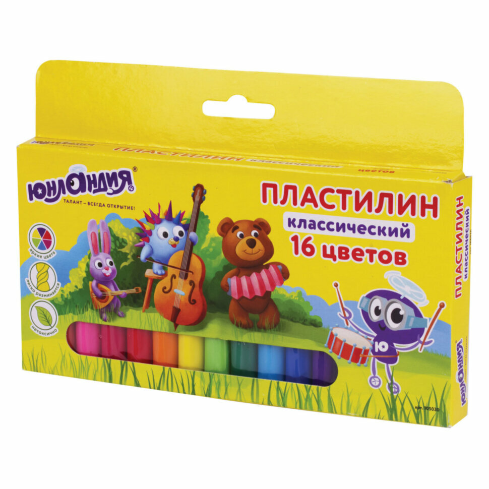 Пластилин классический юнландия "юнландик-музыкант", 16 цветов, 320 г, высшее качество, 105030, 105030
