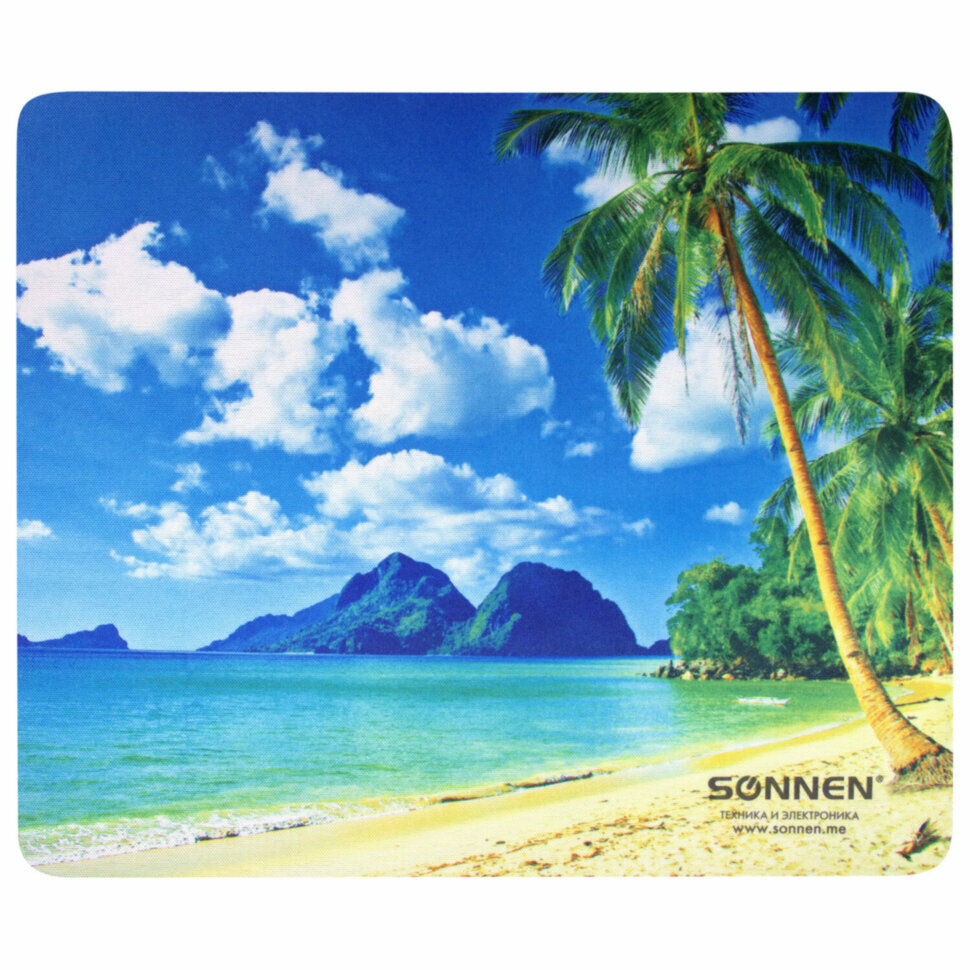 Коврик для мыши SONNEN "BEACH", резина + ткань, 260х220х3 мм, 513294, 513294