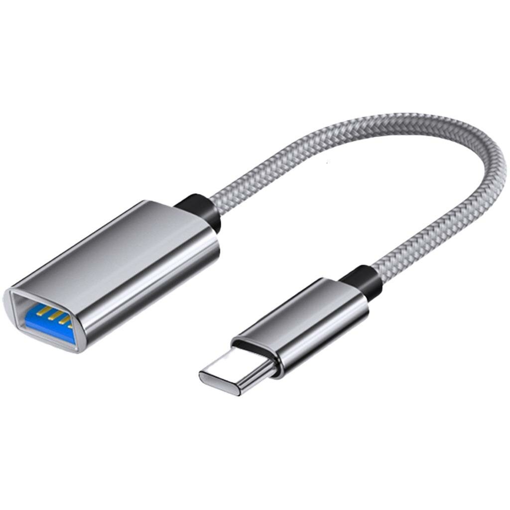 Адаптер USB-C — USB, нейлоновая косичка серого цвета