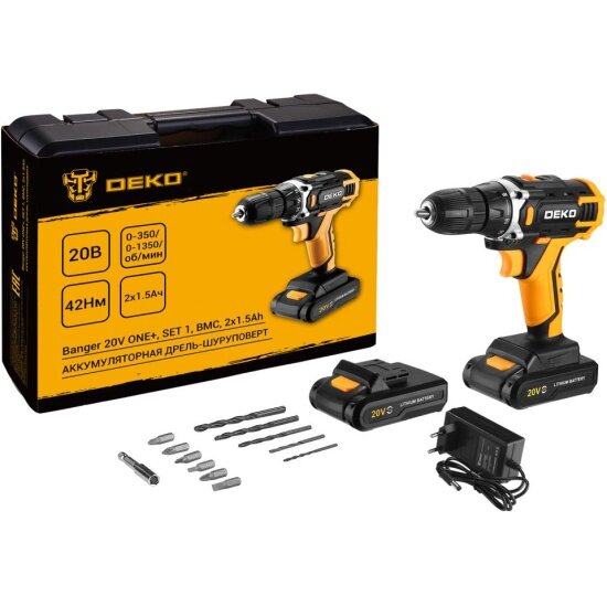 Дрель-шуруповерт аккумуляторная Deko Banger 20V ONE+ SET1 в кейсе, 2х1.5Ач (083-1110)