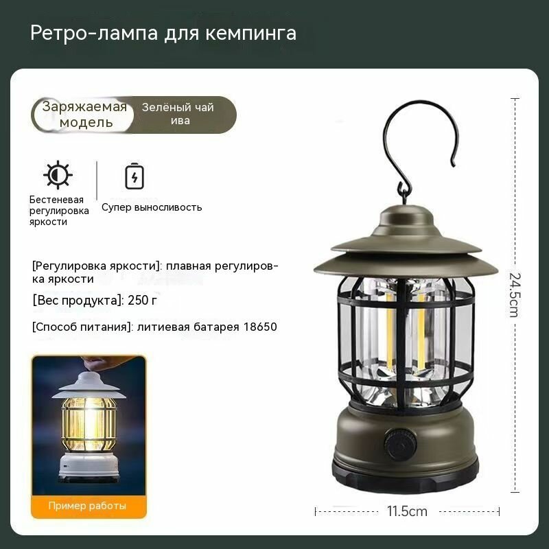 Японский ретро-фонарь для кемпинга, с регулировкой яркости и быстрой зарядкой (от сети/солнечной панели)
