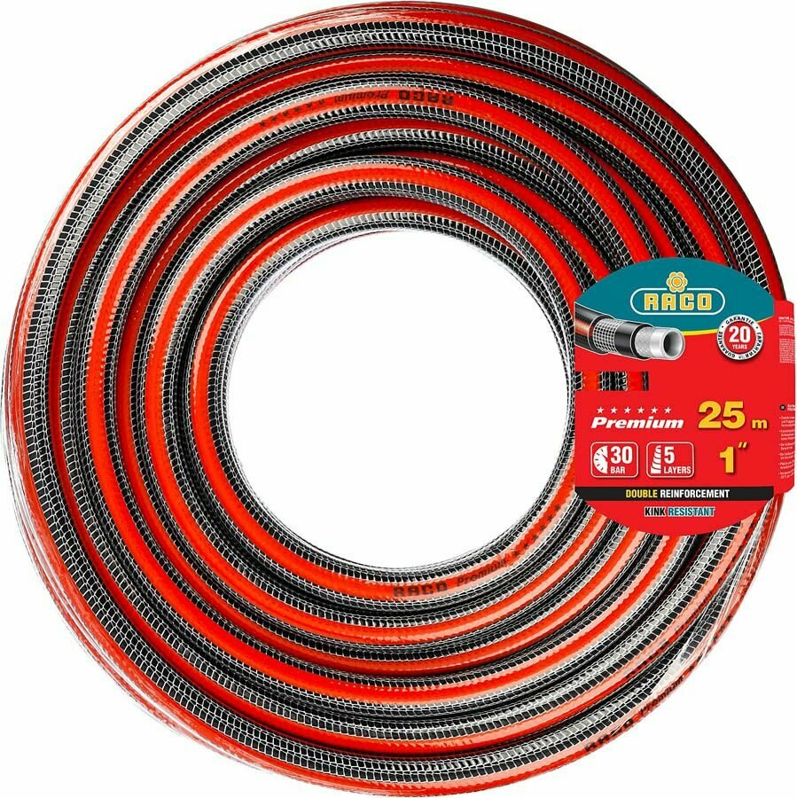 Шланг поливочный RACO PREMIUM, 1", 25 м, 40 атм, пятислойный армированный, защита от УФ, арт. 40300-1-25_z01