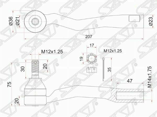 Наконечник рулевой SAT ST-45046-29365 TOYOTA AVENSIS 00- RH