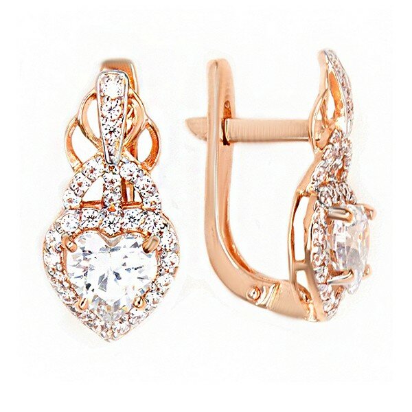 Серьги, красное золото, 585 проба, фианит