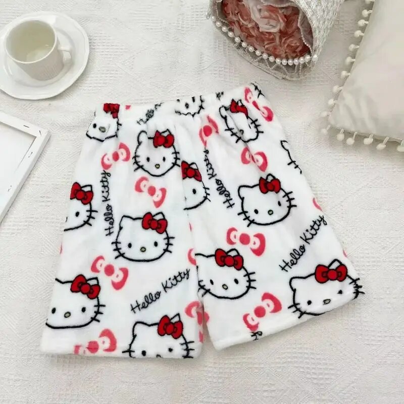 MINISO Флисовые шорты с мультяшным рисунком Hello Kitty для зимы, домашняя одежда для девочек, удобные и универсальные, оптовая продажа, Размер: XXL