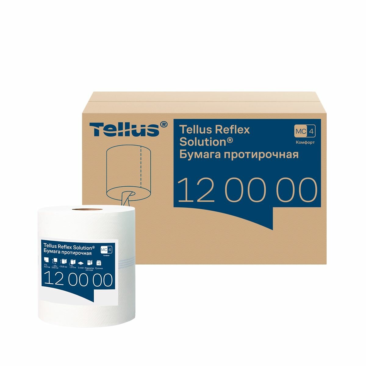 Протирочная бумага в рулоне Tellus (Tork) Reflex, Advanced, система М4, 270 м, 1 слой, белая, 1 рулон (арт: 120000)