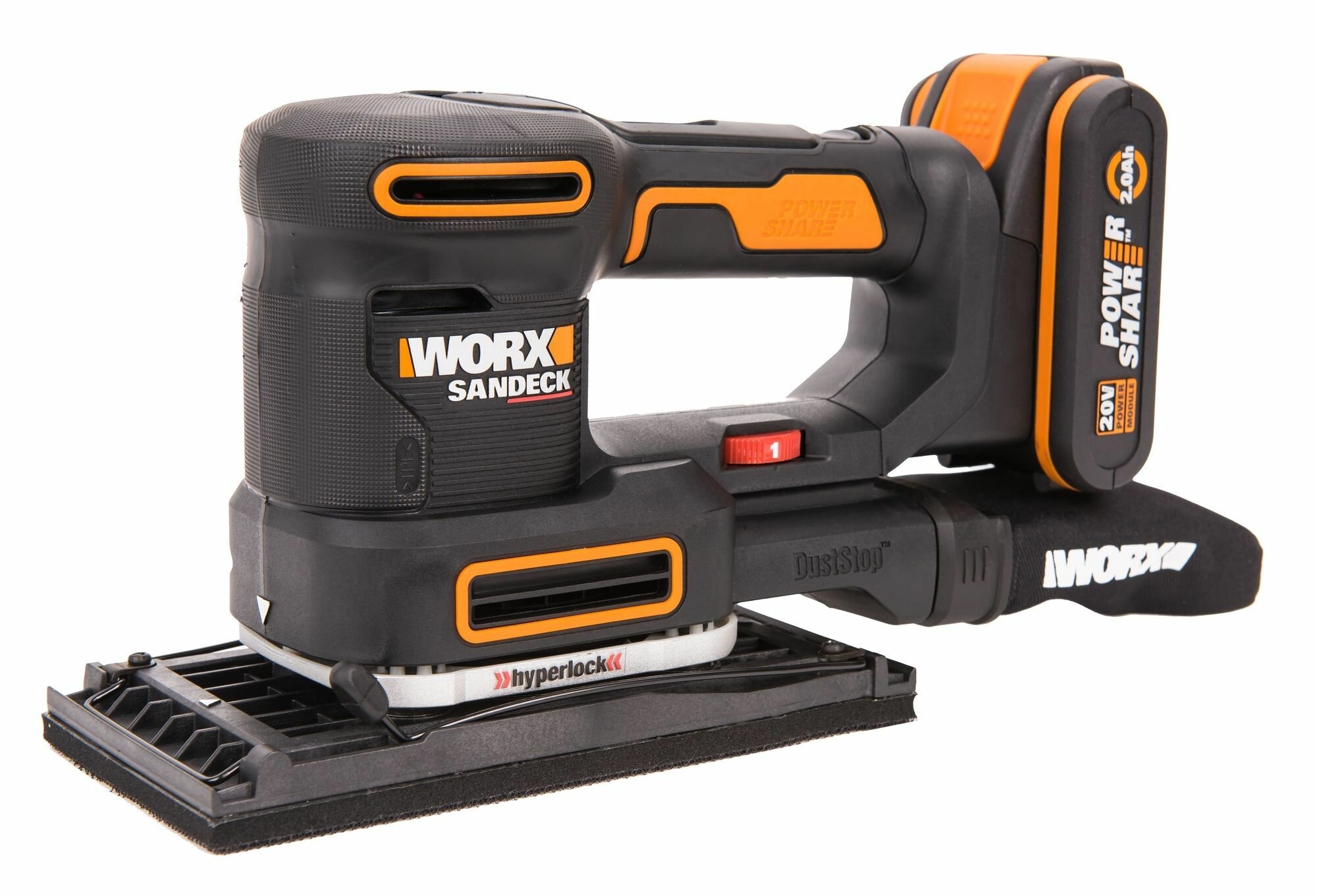 Аккумуляторная виброшлифмашина Worx WX820, 20В, АКБ 2 Ач, кейс