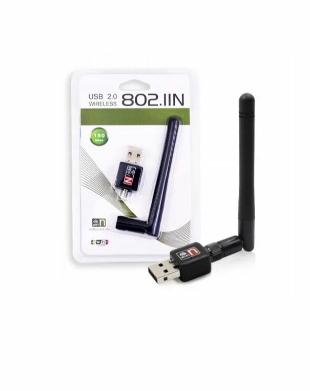 Адаптер Wi-Fi, USB 2.0, 802. IIN, с антеной, черный