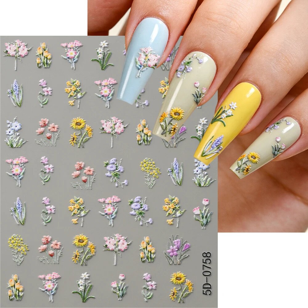 Наклейки для ногтей 5D цветы A3, MAFANAILS