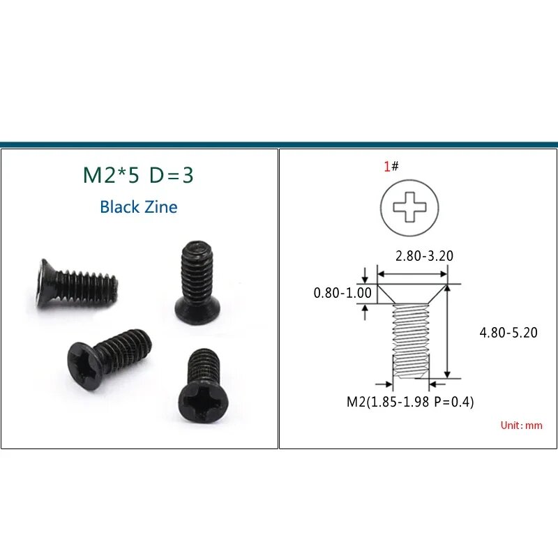 Винты M2x5 Phillips Black Zinc
